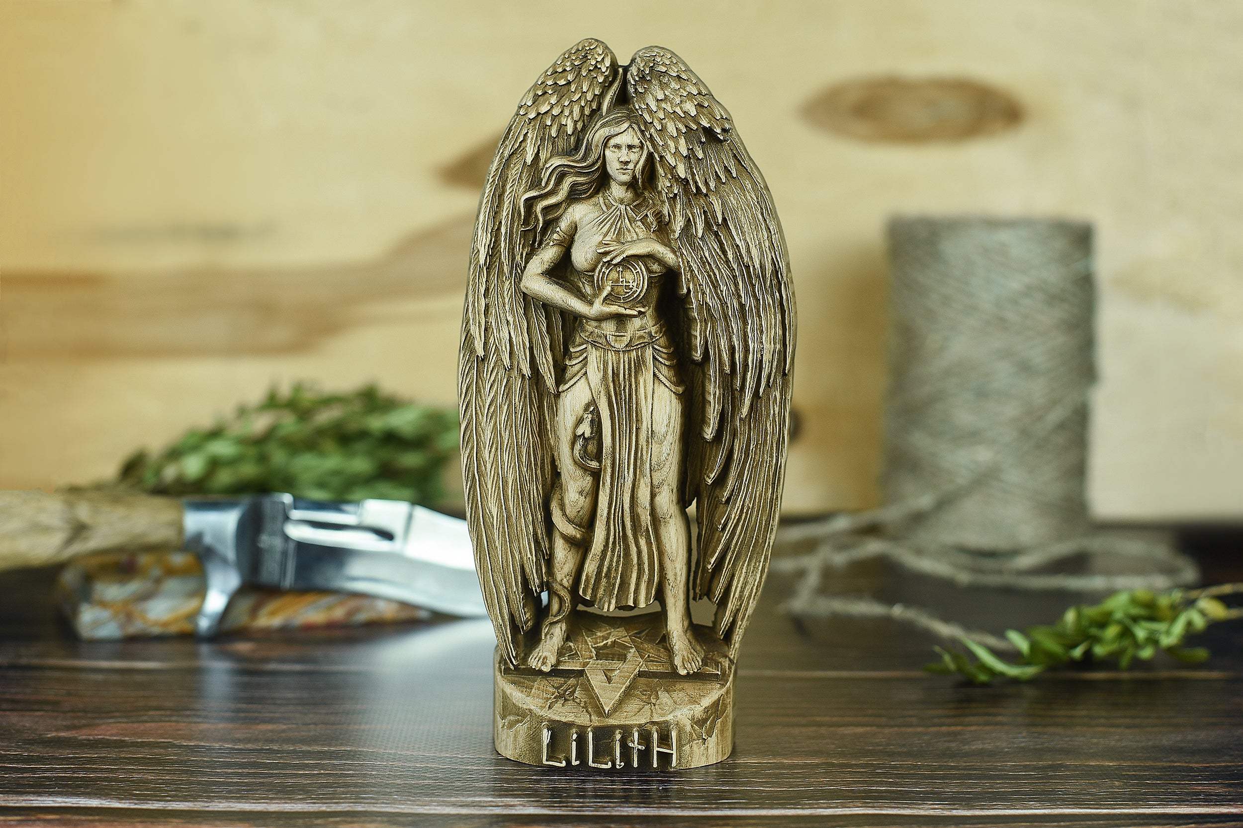 Lilith Wooden Figurine Tabletop Altar 8 Inches Ash Wood – Percubes ...